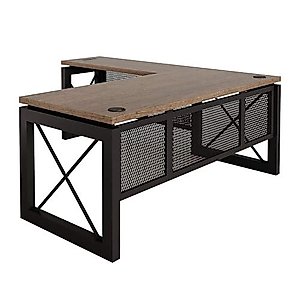 nbf signature series Urban Reversible LShaped Desk Weathered Walnut Laminate Black Legs 60 W x 80 D
