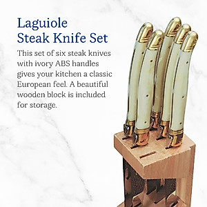 Jean Dubost 6 Steak Knives in Wooden Block, Ivory