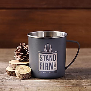 Christian Art Gifts Stainless Steel Single Wall Travel Camp Style Mug w/Comfort Handle for Men & Women: Stand Firm - 1 Cor. 16:13 Inspirational Bible Verse, Sturdy Lightweight Design, Gray, 17 oz.