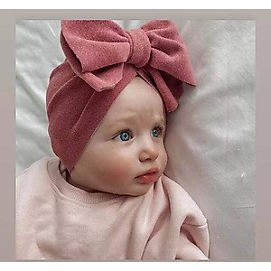 Yili Maizi Baby Turban Toddler Indian hat with Imitation Cashmere Bow Kids Set Baby Cap Ear Hat