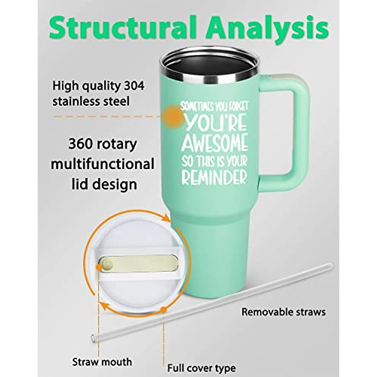 Inspirational Gifts for Women,Thank You Gifts, Retirement Gifts for Women Funny Birthday Gifts for Coworker, BFF, Mom, Wife, Sister 40 oz Tumbler With Handle and Straw Lid