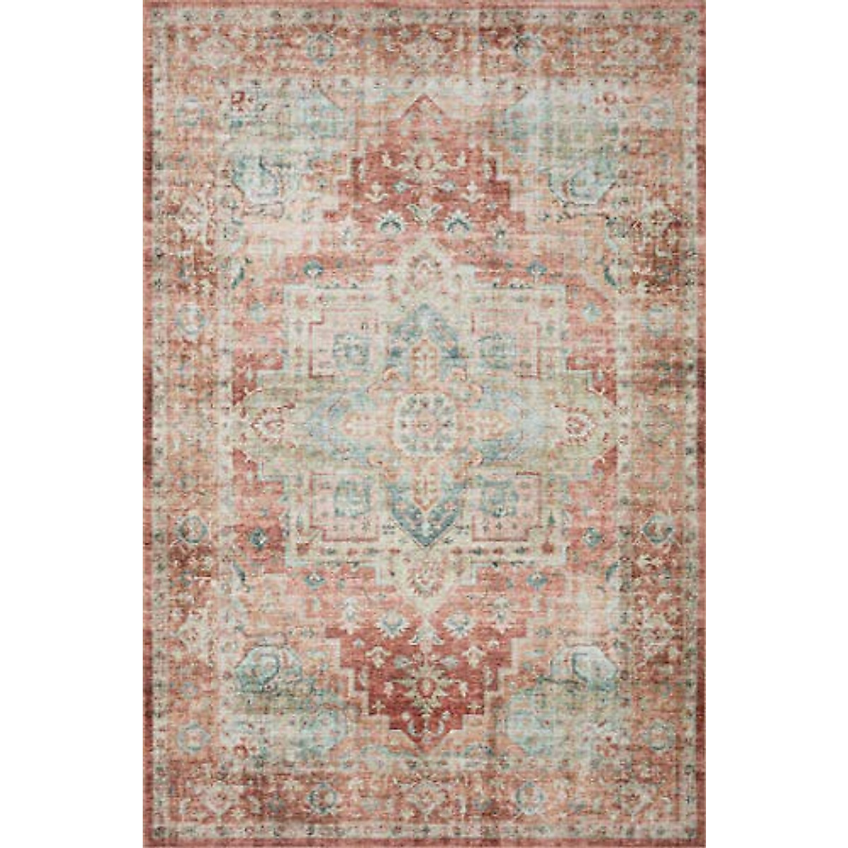 Loloi II Heidi Collection HEI-01 Area Rug 8' 6" x 11' 6" Terracotta/Aqua Rectangular 0.13" Thick