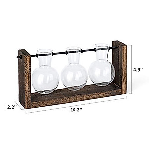 Mkono Plant Terrarium with Wooden Stand, Wall Hanging Glass Planter Tabletop Propagation Bulb Vase Metal Swivel Holder Retro Rack with 3 Bud Bottle for Hydroponics Plants Home Office Decor