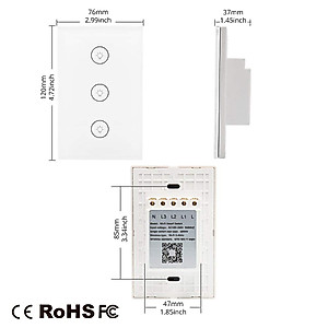 MOES WiFi Smart Wall Touch Light Switch Glass Panel Wireless Remote Control by Mobile APP Anywhere Compatible with Alexa,Timing Function No Hub Required (Wall Switch 3 Gang)