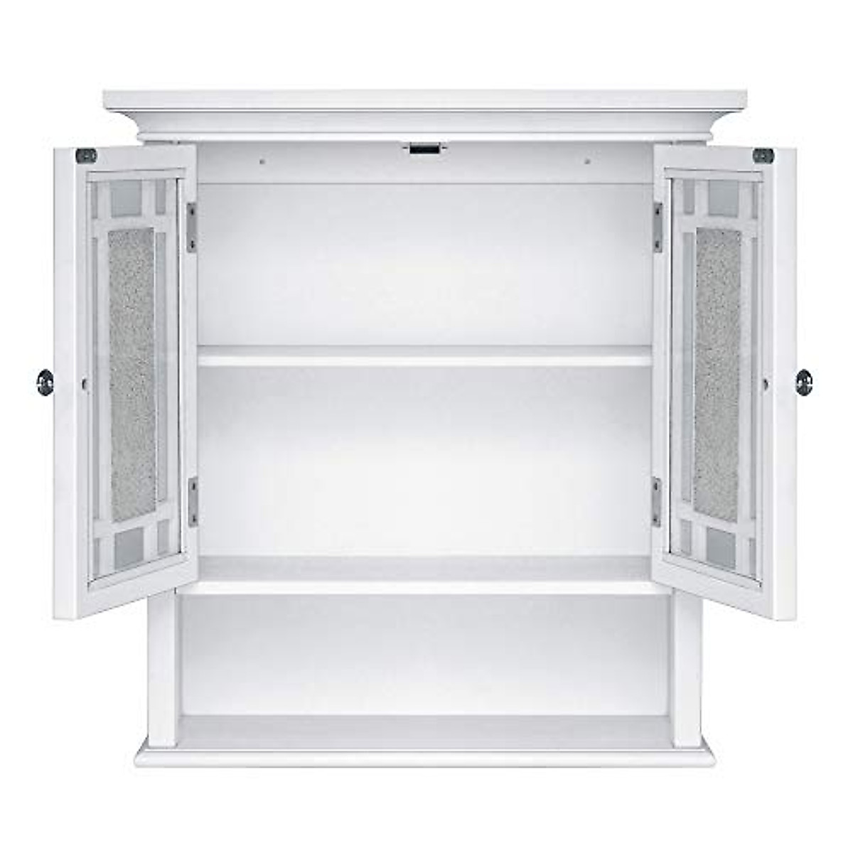 Teamson Home Windsor Wooden Over The Toilet Bathroom Removable Wall Medicine Cabinet with 1 Fixed and 1 Adjustable Shelf 3 Storage Spaces 2 Glass Mosaic Panel Doors and Chrome-Finished Knobs, White