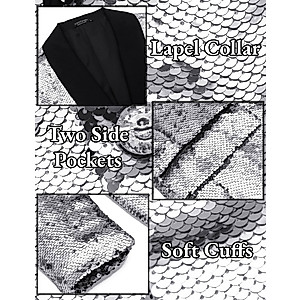 COOFANDY Men's Shiny Sequins Suit Jacket Blazer One Button Tuxedo Banquet Prom Silver