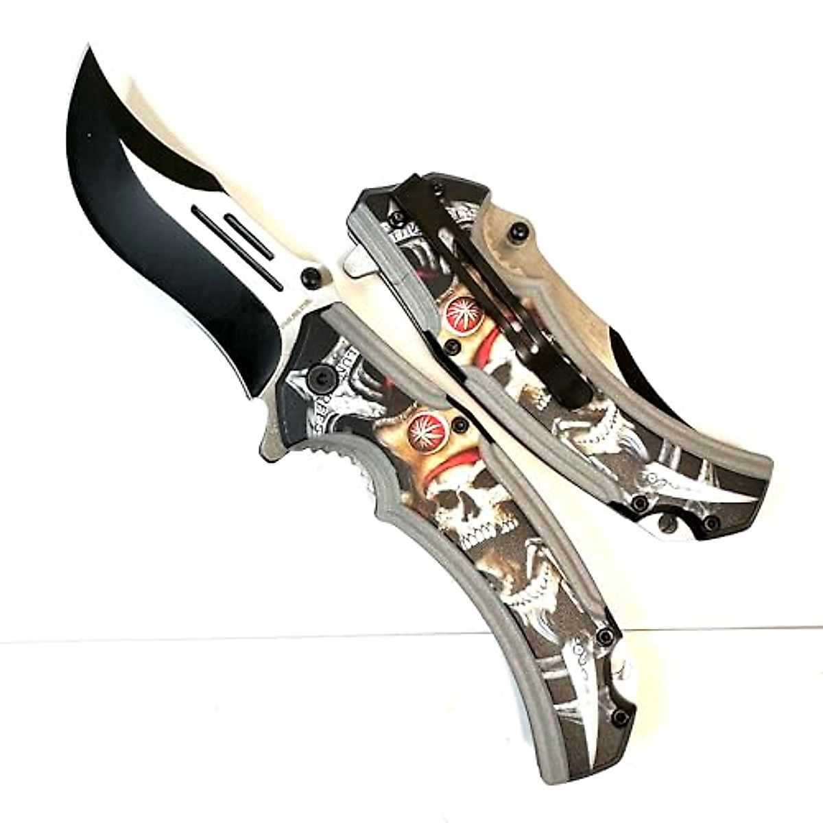 GOLDENSUN GPL145SK PIRATE skull pocket knife 8.5" over all open