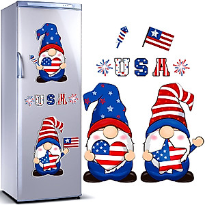 9 Pieces Gnome Magnets for Refrigerator Holiday Fridge Magnet Patriotic USA Flag Magnets Decoration for 4th of July Independence Day Memorial Day Kitchen, Metal Door, Mailbox, Car Decor