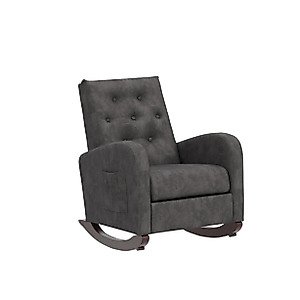 Rocking Chair Modern,Upholstered Glider Rocker Chair for Nursery,Comfy Armchair with Side Pocket for Living Room (Dark Grey)
