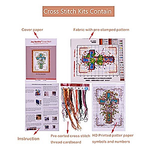 Joy Sunday Cross Stitch Stamped Kits Pre-Printed Cross-Stitching Starter Patterns for Beginner Kids or Adults, Embroidery Needlepoint Kits The Cross Lily