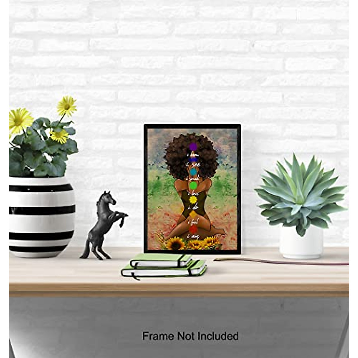 Black Art for African American Women - Boho Positive Affirmations Zen Meditation Decor - Inspirational Afro Yoga Wall Art - New Age Hippie Chakra Room Decor - Personal Growth Uplifting Spiritual Gifts