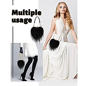 Women Ostrich Feather Tote Bag Heart Shaped Fluffy Purse Clutch Feather Purse Feather Evening Handbag for Wedding Party(Black)