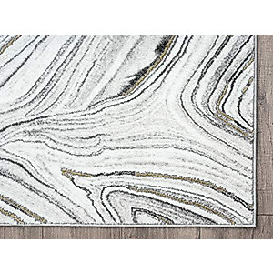 Abani Rugs Contemporary Granite Grey & Gold Bedroom Rug - Modern Swirl Design Non-Shedding 6' x 9' Area Rug