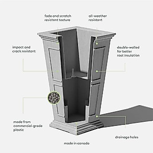 Veradek Brixton Series Tall Plastic Planter - Large Outdoor Planter for Front Porch | Crack Resistant All-Weather Use | Classic Estate Design for Tall Plants, Flowers, Trees
