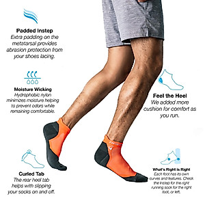 Thirty48 Ultralight Athletic Running Socks for Men and Women with Seamless Toe, Moisture Wicking, Cushion Padding (Large - Women 9-10.5 // Men 10-11.5, [3 Pairs] Orange/Gray)