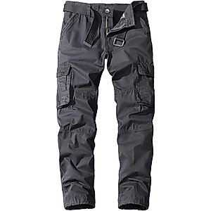 Men's Multi Pockets Slim Cargo Pants Hiking Combat Work Trousers Outdoor Casual Straight Fit Army Sweatpants (Gray,40)