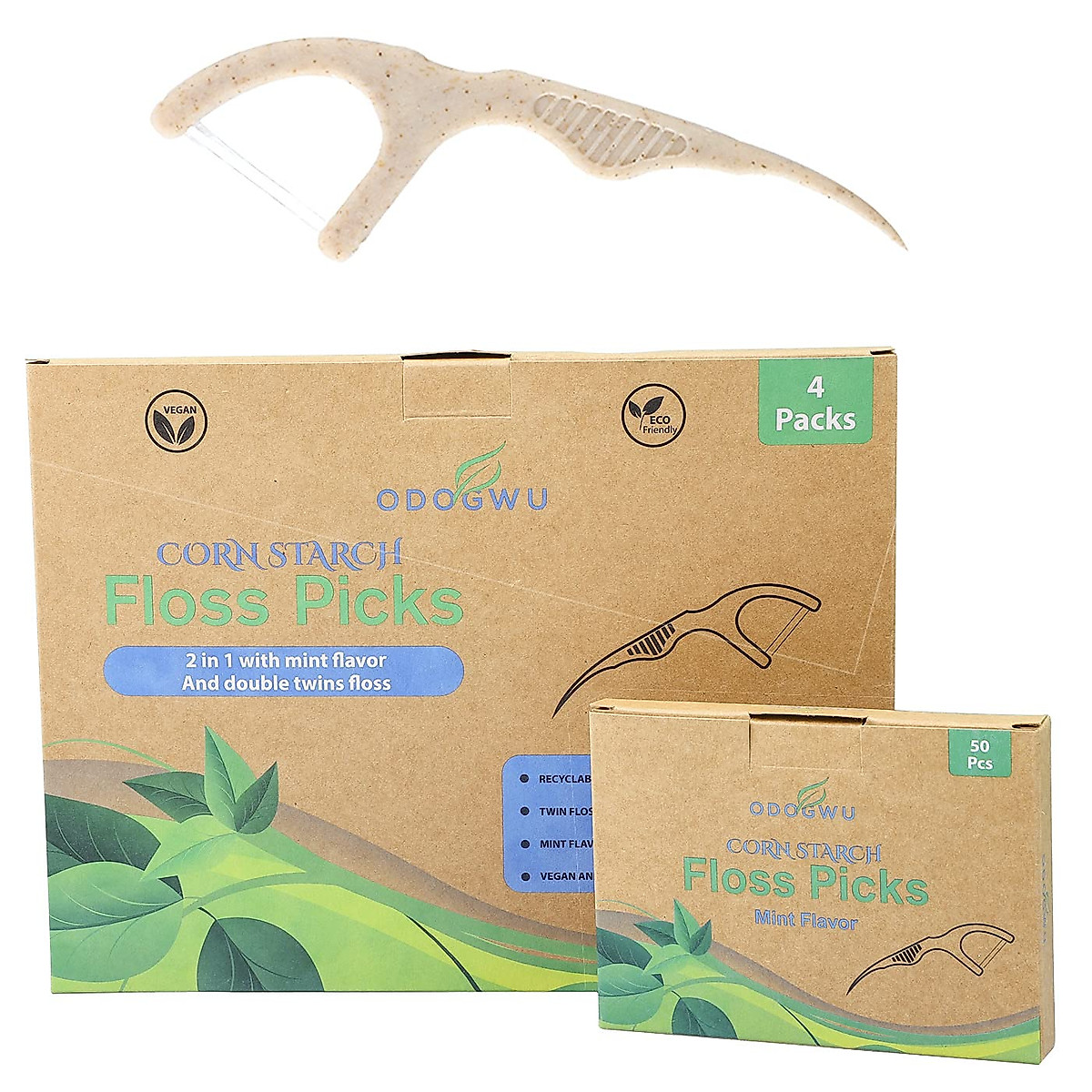 Odogwu Corn Starch Dental Floss Picks (200 Count),Eco Friendly,Sustainable,Zero Waste