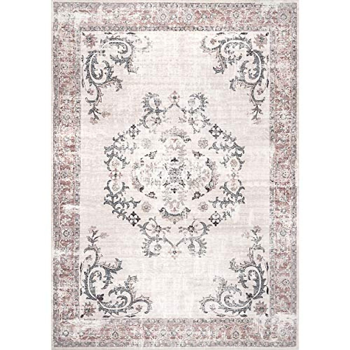 nuLOOM Layna Machine Washable Distressed Vintage Area Rug, 4' x 6', Light Grey