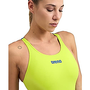 Arena Women's Standard Swim Tech Open Back MaxLife One Piece Solid Team Swimsuit, Soft Green/Neon Blue, 34