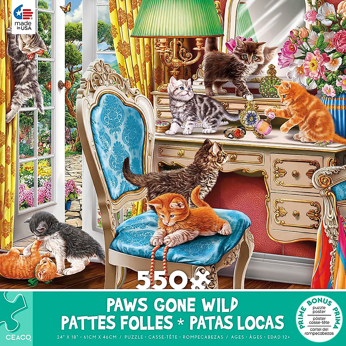 Ceaco - Paws Gone Wild - Kittens in The Bedroom - 550 Piece Jigsaw Puzzle