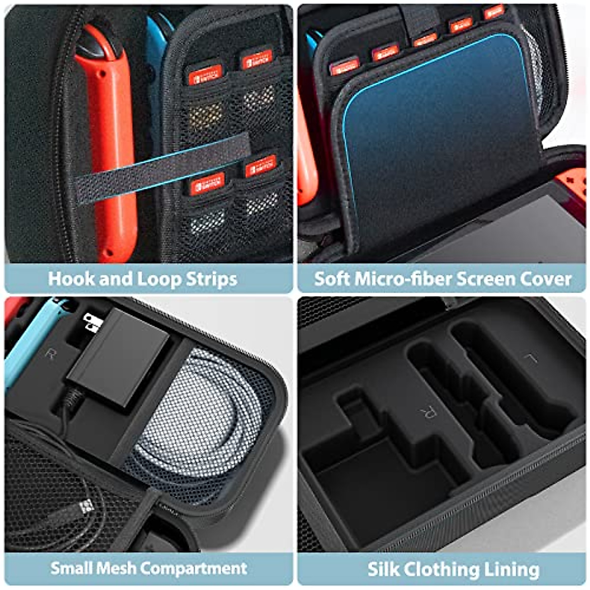 Switch OLED Carrying Case Compatible with Nintendo Switch/OLED Model, Portable Switch Travel Carry Case Fit for Joy-Con and Adapter, Hard Shell Protective Switch Pouch Case with 20 Games, Black