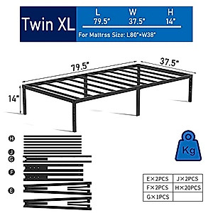 Vengarus 14 Inch Metal Platform Bed Frame-Twin XL Size Bed Frame,Steel Slat Support,No Box Spring Needed,Mattress Foundation,Easy Assembly,Under Bed Storage,Twin XL Bed Frame,Black