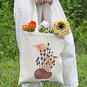 2Pcs Canvas Tote Bag for Women Aesthetic Tote Bag Reusable Flower Tote Bag with Handles for Shopping School Supplies