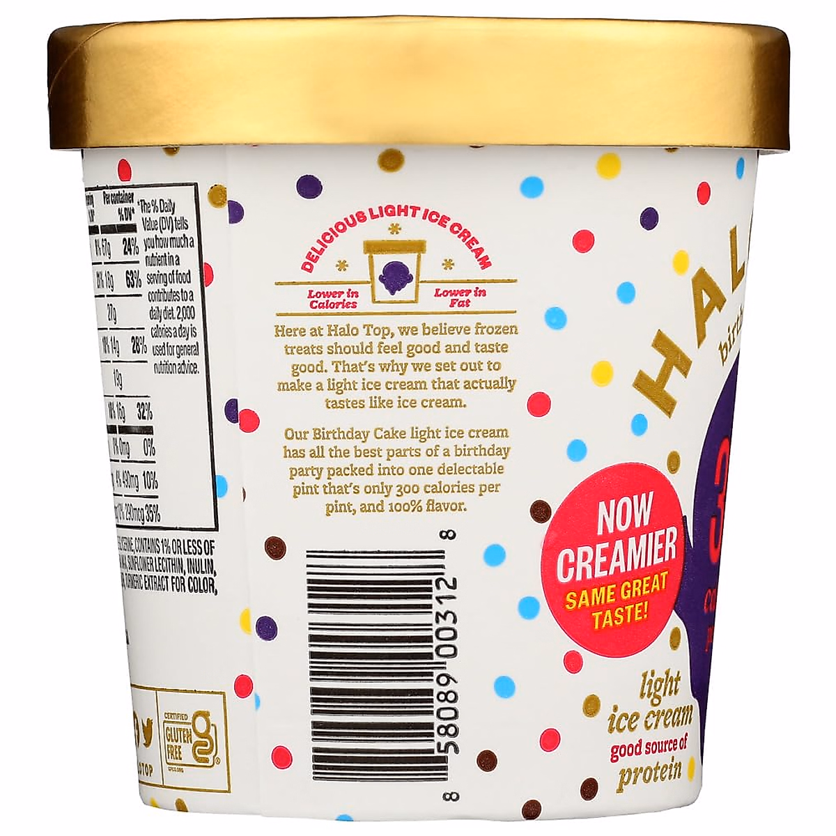 Halo Top Birthday Cake Light Ice Cream, 16 Fluid Ounce -- 8 per case.