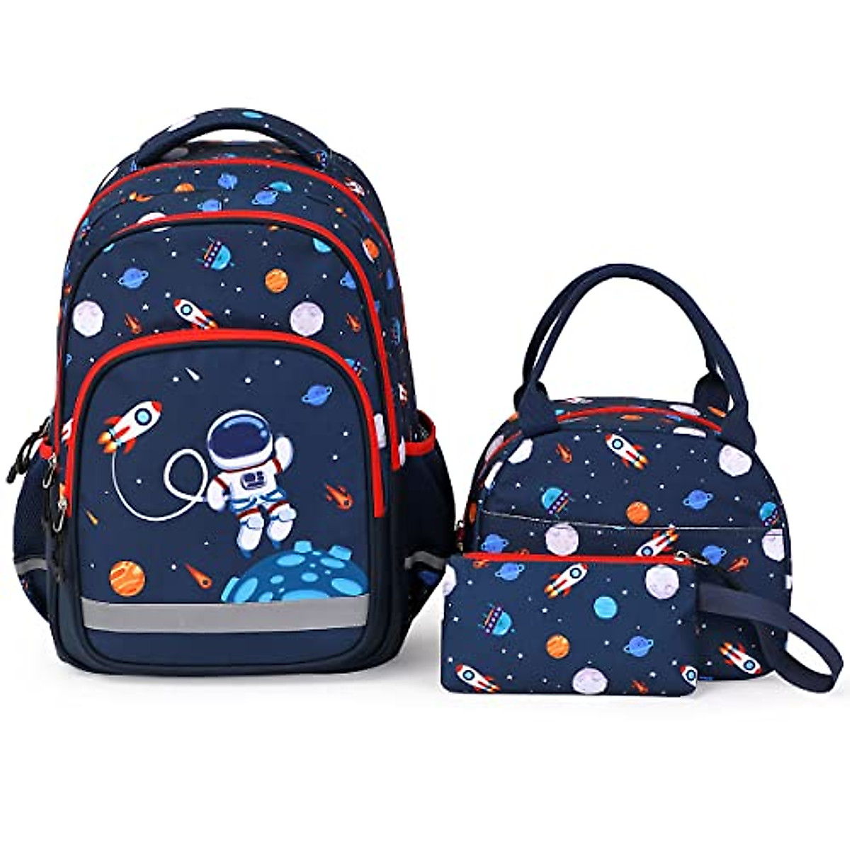 School Backpack Kids Bookbag Set-with Lunch Bag & Pencil Case Elementary Preschool Kindergarten Supplies for Boys Girls (Blue Space set)