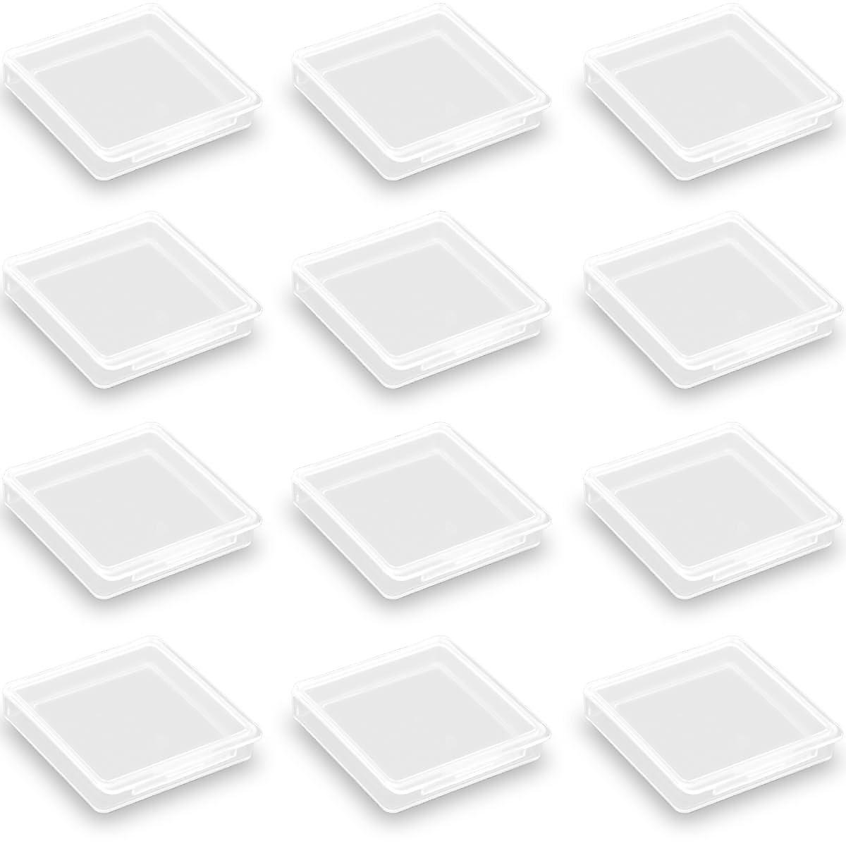 Farmer Mani 12 Pieces Square Empty Mini Clear Plastic Storage Containers with Lids for Tiny Items and Other Craft Projects.(1.85 x 1.85 x 0.32 inch)