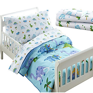 Wildkin Toddler Cotton Comforter & Sheet Set Bundle (Dinosaur Land)