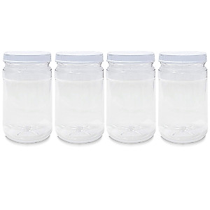 ljdeals 32 oz Clear Plastic Jars with Lids, Storage Containers, Wide Mouth, PET Mason Jars, Food Safe, BPA Free, Pack of 4, Made in USA