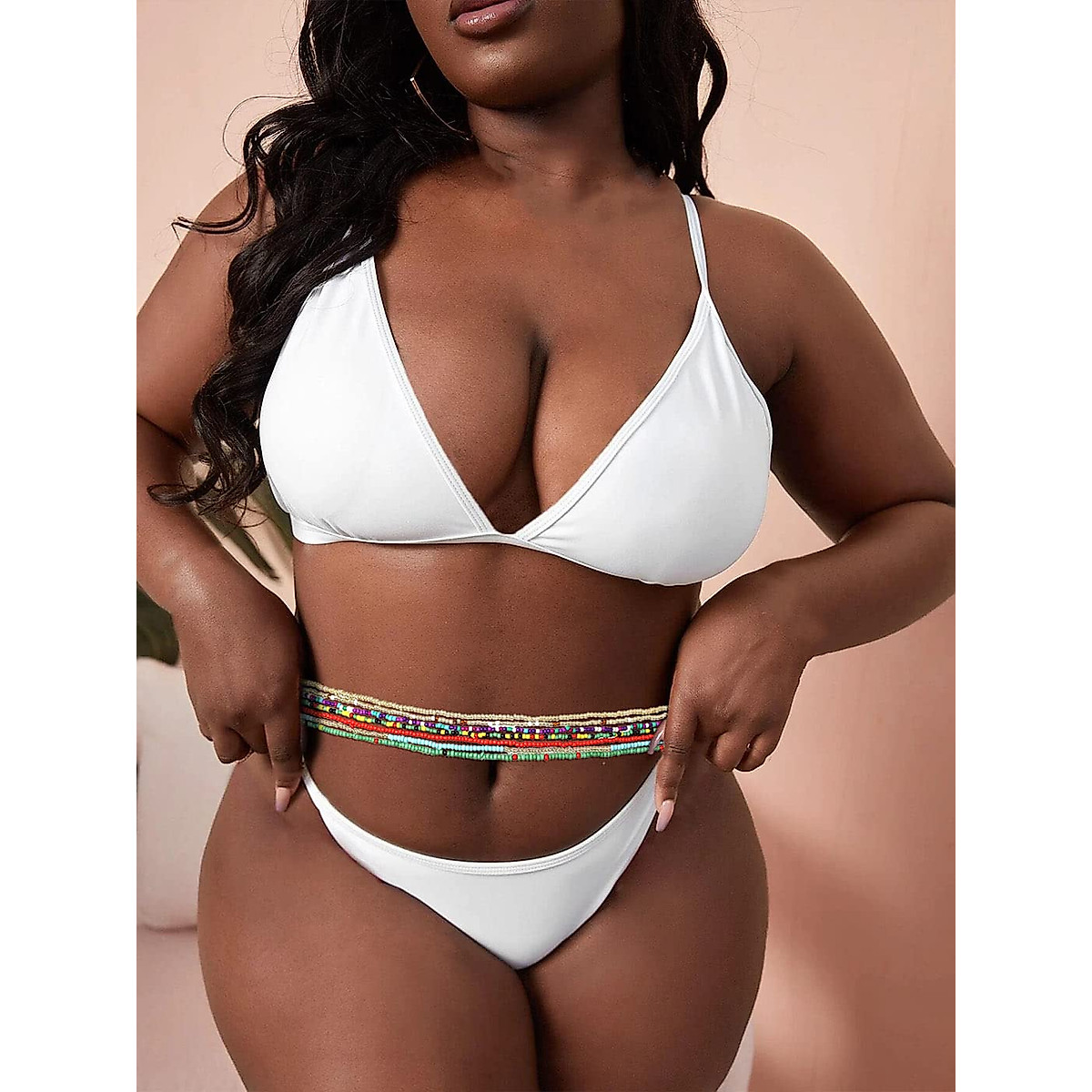 ELABEST Plus Size African Waist Beads Chain Layered Belly Body Chain Beach 7Pack Waist Jewelry Body Accessories for Women and Girls (39inch/100cm)