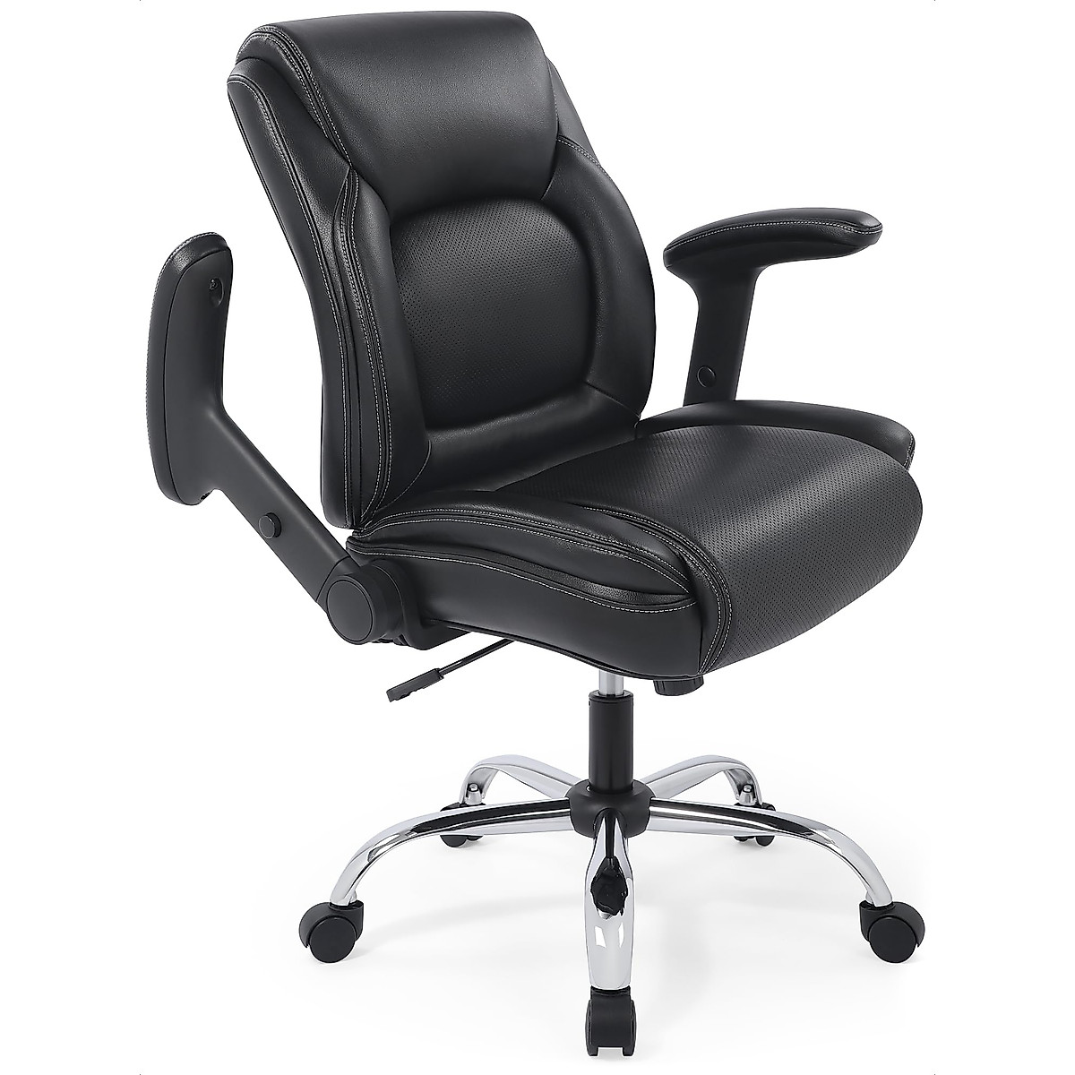 CHAIRMAN Multi-Purpose Premium Bonded Leather Padded Mid-Back Adjustable-Height/Tilt, Swivel Office Computer Desk Task Chair with Functional Arms, Black