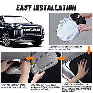 D-Lumina Windshield Sun Shade for 2020 2021 2022 2023 Hyun-dai Palisade Accessories, Front Window Sunshade Sun Visor Protector Block UV Rays Heat, Foldable 2 Layers 210T Material