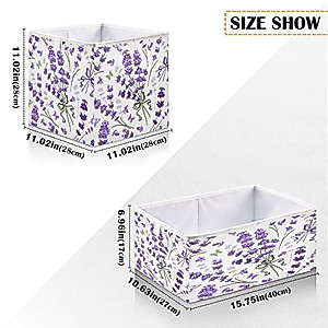 Kigai Storage Basket Cubes 11 In,Purple Lavender Flowers Foldable Fabric Bins Shelves Toy Storage Box Closet Organizers for Nursery,Utility Room, Storage Room