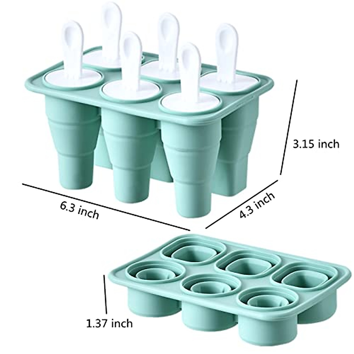 Popsicle Molds,Collapsible Popsicle Molds,6 Pieces Silicone Ice Pop Molds BPA Free Reusable Easy Release Ice Pop Make,Two Functions Ice Cube Trays (Green)