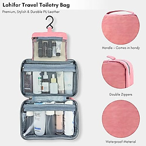 Lohifor Travel Toiletry Bag, PU Leather Waterproof Toiletry Bag for Travel Accessories, Ideal Toiletries Bag for Women and Men, Coral Orange