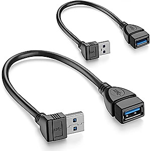 WILLIZTER Short USB 3.0 Extension Cable, 2 Pack SuperSpeed USB 3.0 Angle Male to Female Extension Cable 6 Inch Convertor Adapter Extender Cord Up Angle and Down Angle one Each