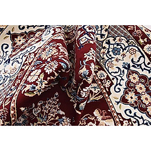 Unique Loom Narenj Collection Classic Traditional Textured Repeat Design Area Rug, 10' Round, Burgundy/Blue