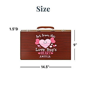 Let's Make Memories Personalized 80-Piece Deluxe Art Set - for Kids - Wood Carrying Case - Oil Crayons, Colored Pencils, Watercolors - Arts & Crafts - Add Their Name - Creative Hearts