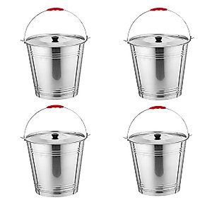 Skywin-Metal Bucket 4 Gallon Pack,Metal Can with Lid,Durable Small Metal Trash Can with Lid,Environment Friendly Metal Bucket with Lid for Outdoor Use