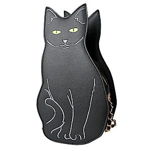 QiMing Cat Shoulder Purses,PU Lovely Pets CrossBody Bag for Girl Women(Black)
