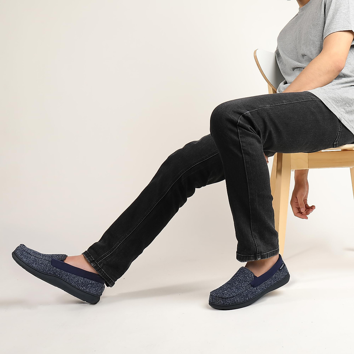 RockDove Men's Tweed Memory Foam Moc Slipper, Size 12 US Men, Navy