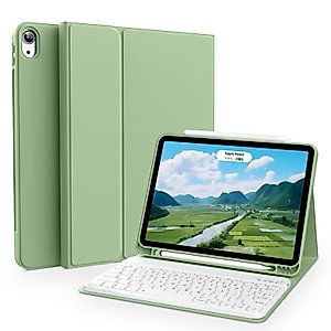 Aoub Case for iPad Air 6th 11-inch M2 2024, iPad Air 5th/4th Generation 10.9 inch 2022/2020, Stand Folio Detachable Wireless Bluetooth Keyboard Cover Soft TPU Back Case with Pencil Holder, Light Green