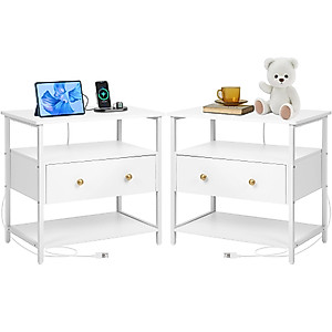 Edbuosy 2 Sets 27 inch Nightstand Side Table with 1 Layer of Wooden Drawers，Nightstand with Charging Station,End Table Bedside Table with USB Ports and Outlets