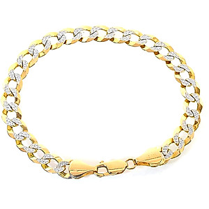 10K Two Tone (Yellow & White Gold) Solid C-Link Cuban Bracelet/Anklet for Men/Women 4.5mm (7)