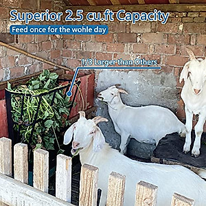 QVQE Hay Feeder Goat, 18 Gallon Multiple Sided Goat Hay Rack, Heavy Duty Iron Wall Hay Rack for Sheep with Detachable Grain Tray, Effortless Installation in Farm, Yield