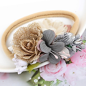 PABOBIT Baby Girl Flower Nylon Headband-Elastic Hair Band Handmade Bow For Newborn Infant Toddler Pack of 3 (Multicoloured)