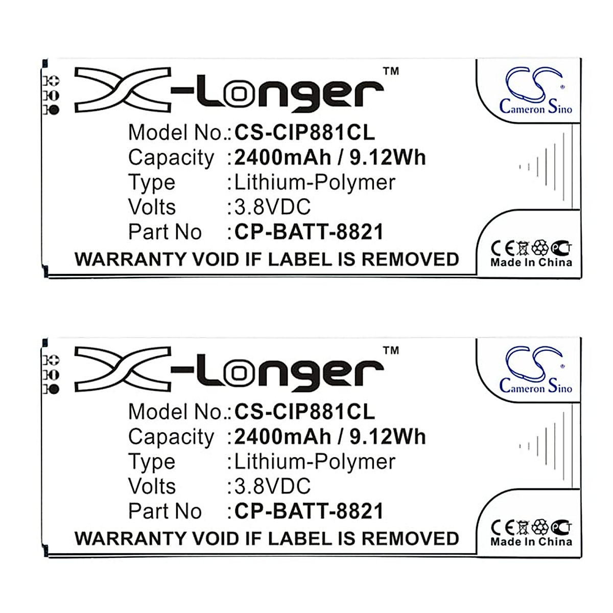 Replacement (2-Pack) Battery for Cisco 8800 CP-BATT-8821 GP-S10-374192-010H 74-102376-01, 3.8V 2400mAh